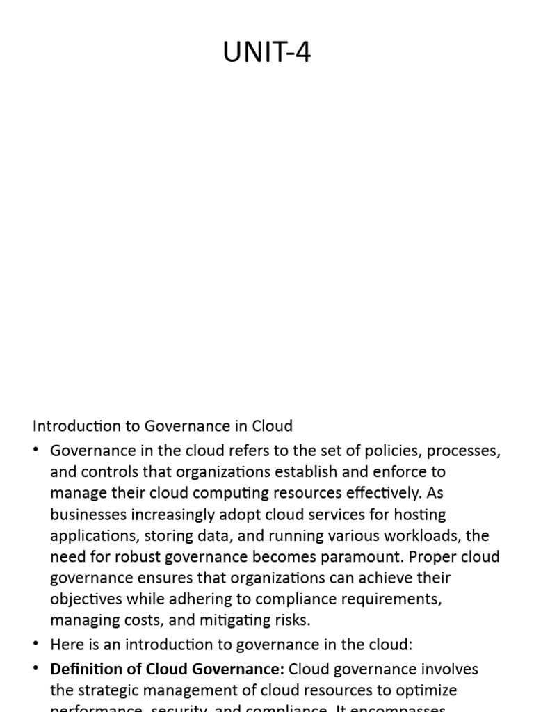 Unit-4 Cloud Computing | PDF | Cloud Computing | Governance Unit-4 Cloud Computing | PDF | Cloud Computing | Governance