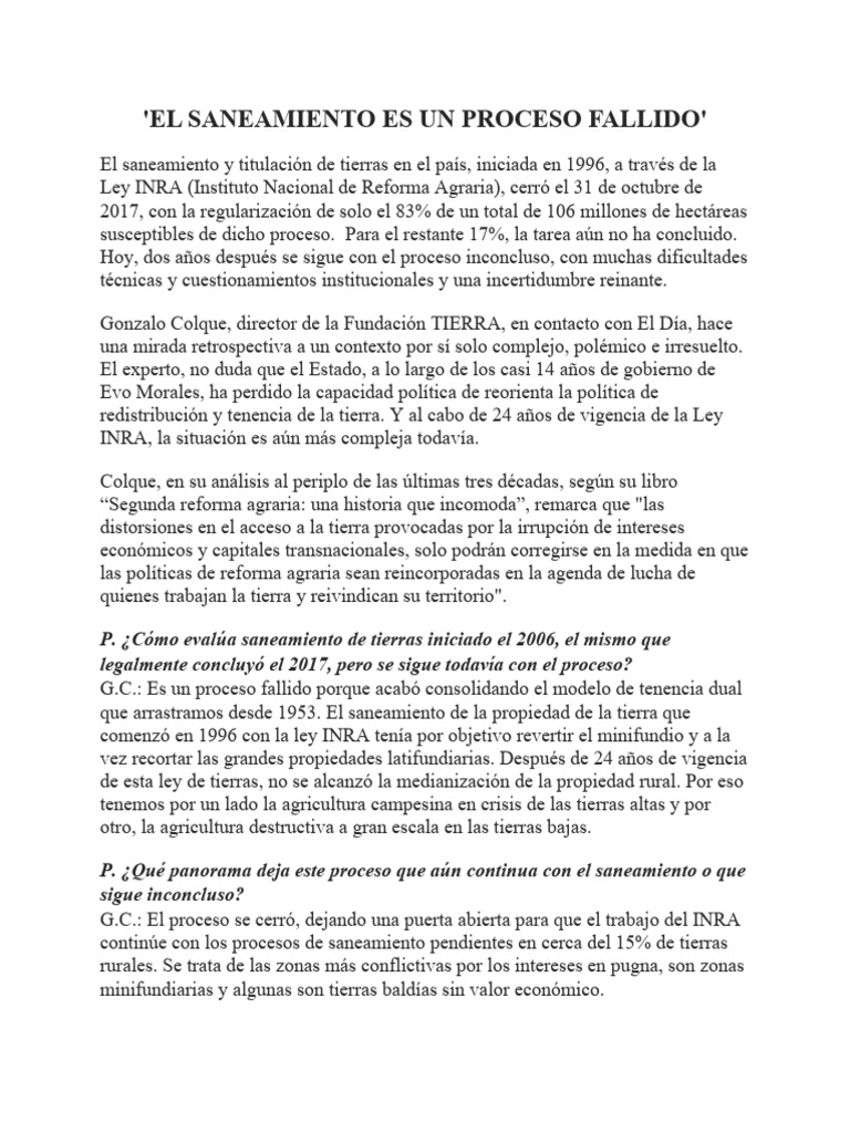 El Saneamiento Es Un Proceso Fallido | PDF | Agricultura | Los bosques