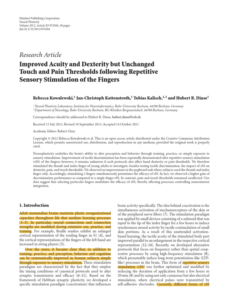 Improved Acuity and Dexterity But Unchanged | PDF | Somatosensory ...