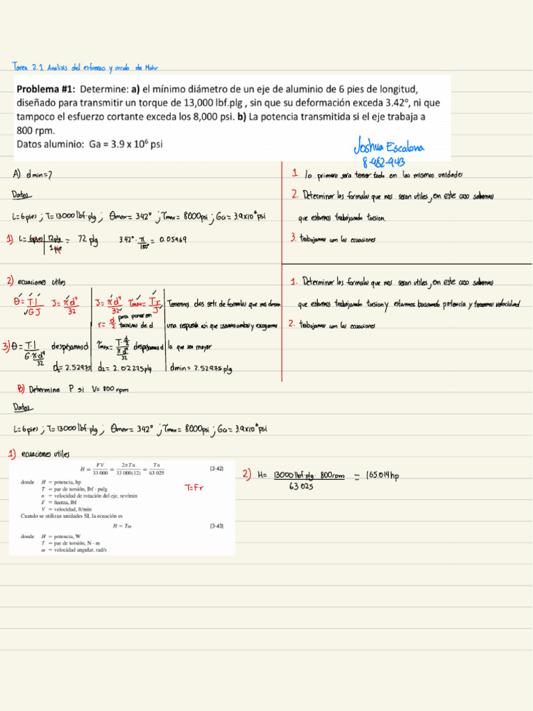 Diseno Mecanico Tarea 2.1 Joshua Escalona | Descargar gratis PDF | Cantidades fisicas | Esfuerzo ...