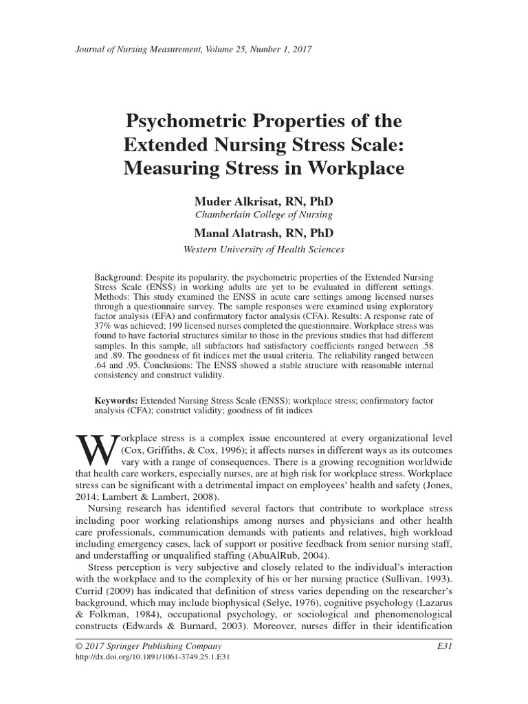 Psychometric Propertiesofthe Extended Nursing Stress Scale | PDF ...