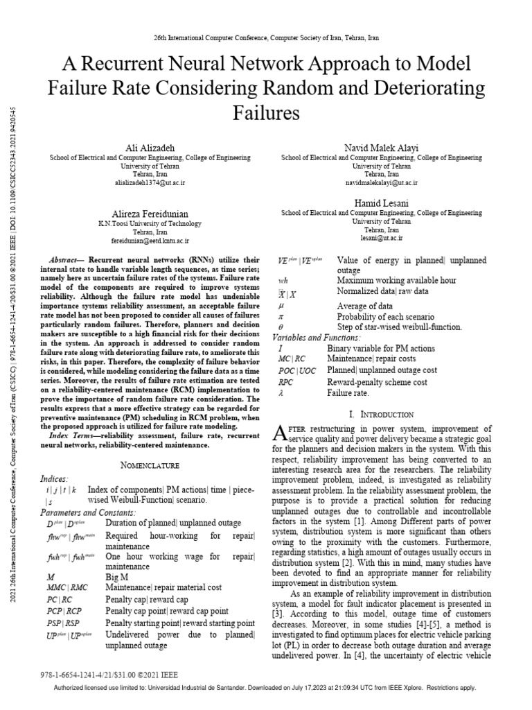 RNN-Based Model for Failure Rate Analysis | PDF | Reliability ...
