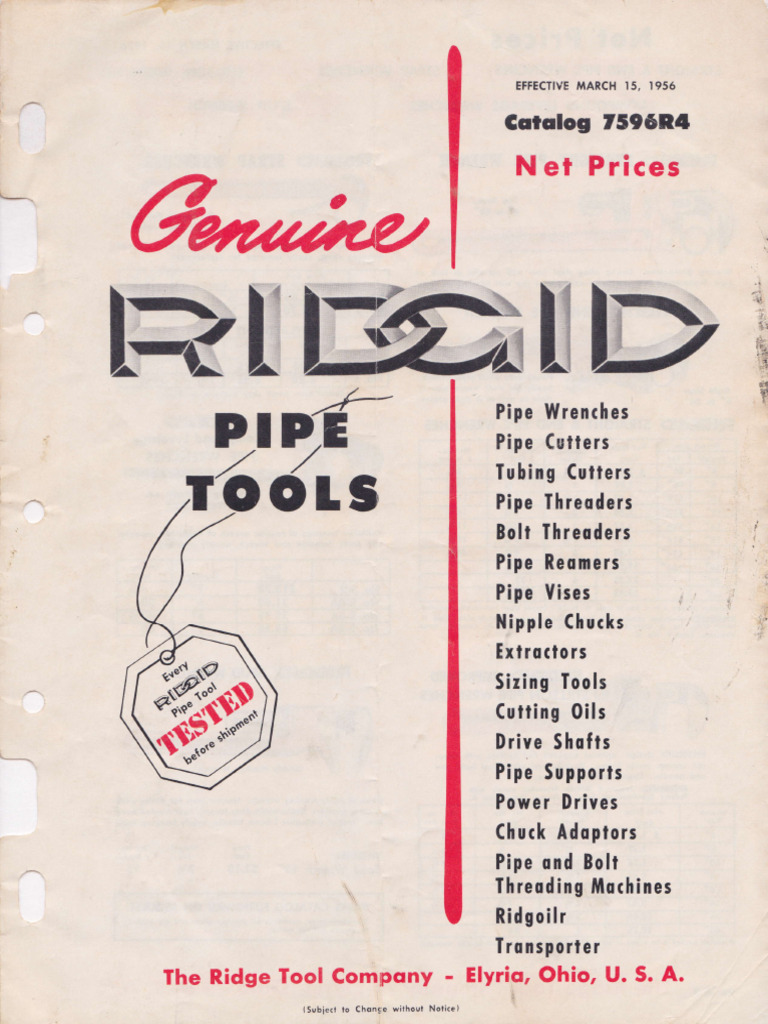 Ridgid Pipe Tools Catalog 7596R4 1956 2 | PDF