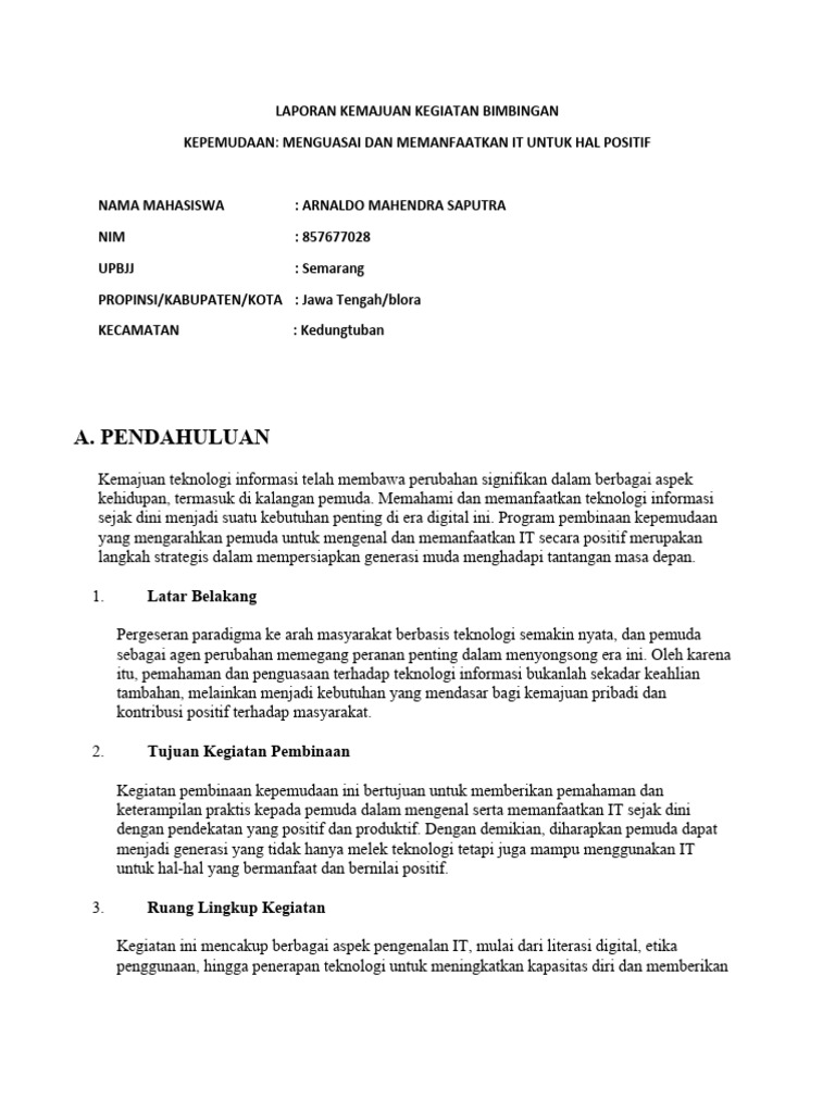 Format Laporan Kemajuan Kegiatan Bimbingan | PDF