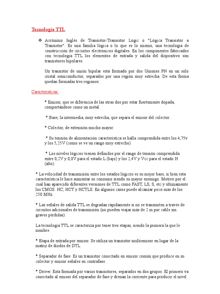 Tecnología TTL | PDF | Cmos | Circuito integrado