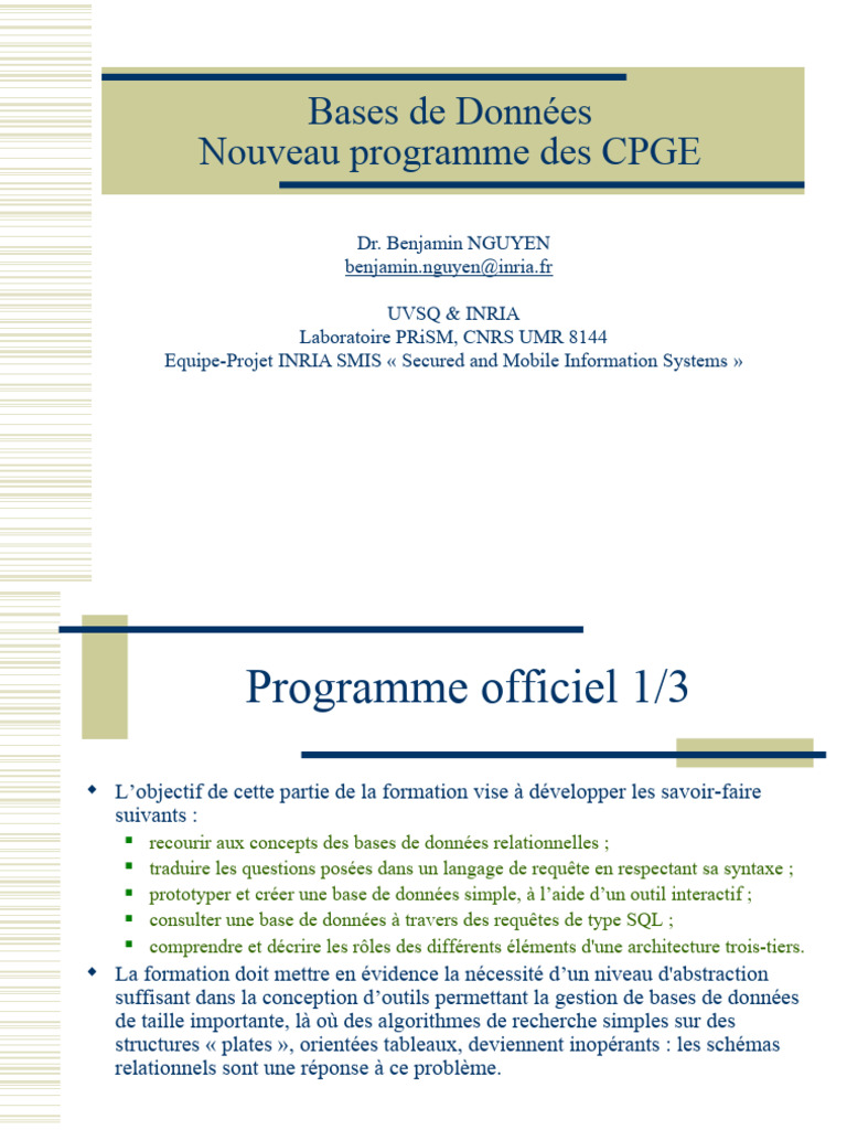 Formation CPGE: Bases de Données Relationnelles | PDF | Base de données relationnelle | Bases de ...