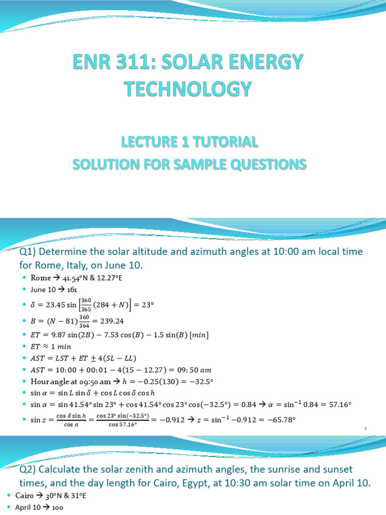 ENR311 Chapter 1 Solutions | PDF | Astronomy | Sun