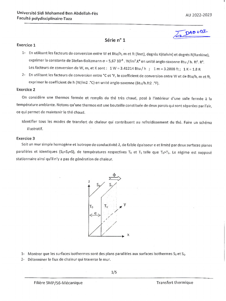 TD 1 Transfert Thermique | PDF
