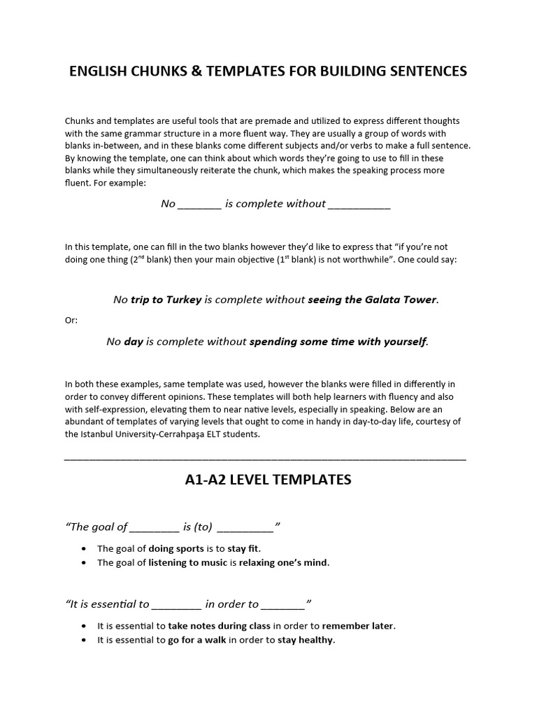 English Chunks & Templates | PDF | Fluency | Grammar