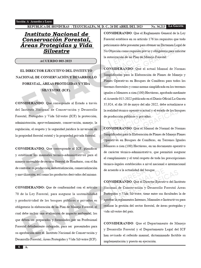 Acuerdo 003 2023 | PDF | Los bosques | Honduras