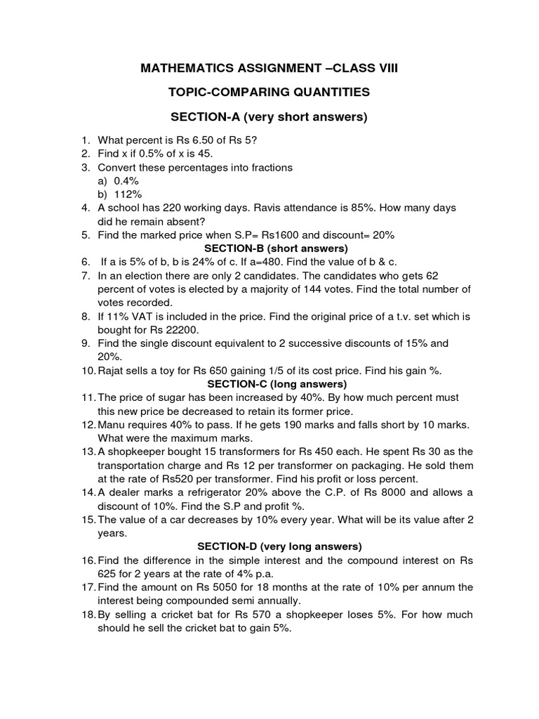 Comparing Quantities | Download Free PDF | Percentage | Interest