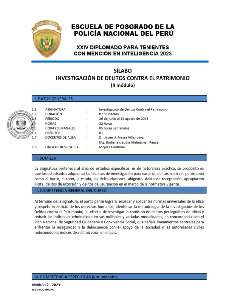 Silabo Dipot - Investigación de Delitos Contra El Patrimonio | PDF ...