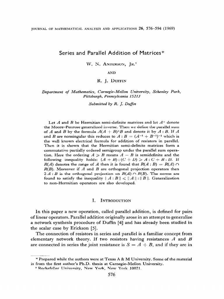 1-Series and Parallel Addition of Matrices PDF | PDF | Matrix (Mathematics) | Linear Algebra