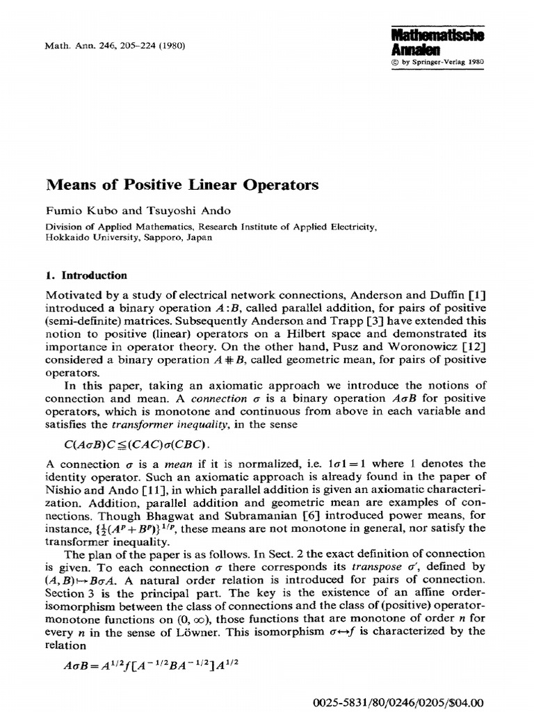 Means Of Positive Linear Operators Pdf Mean Mathematics