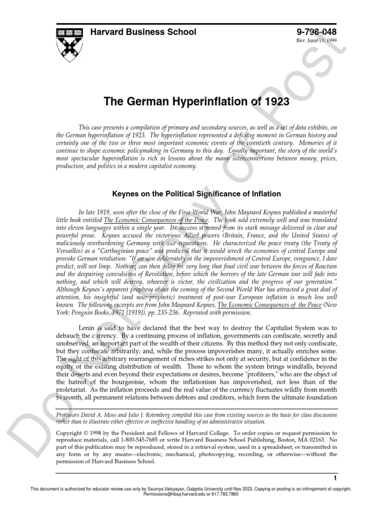 German Hyperinflation-Case 3 | PDF | World War I Reparations | Economies