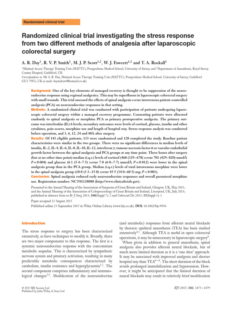 Randomized Clinical Trial Investigating The Stress Response From Two Different Methods of ...