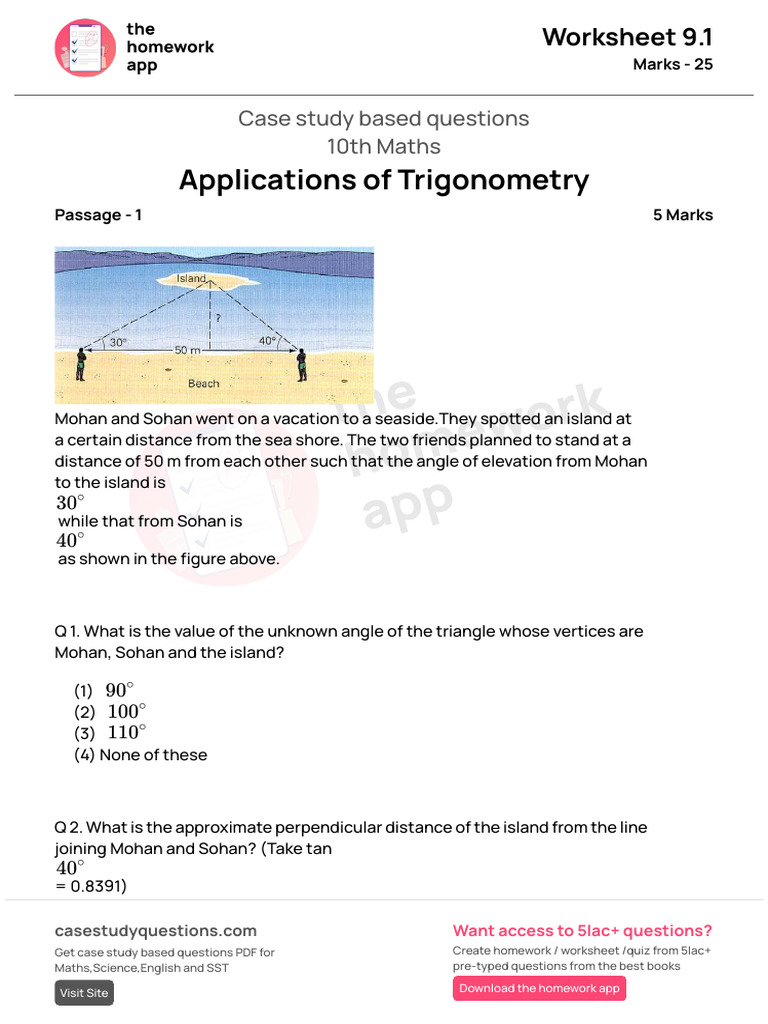 Casestudyquestion - (Worksheet 9.1) - (Applications of Trigonometry ...