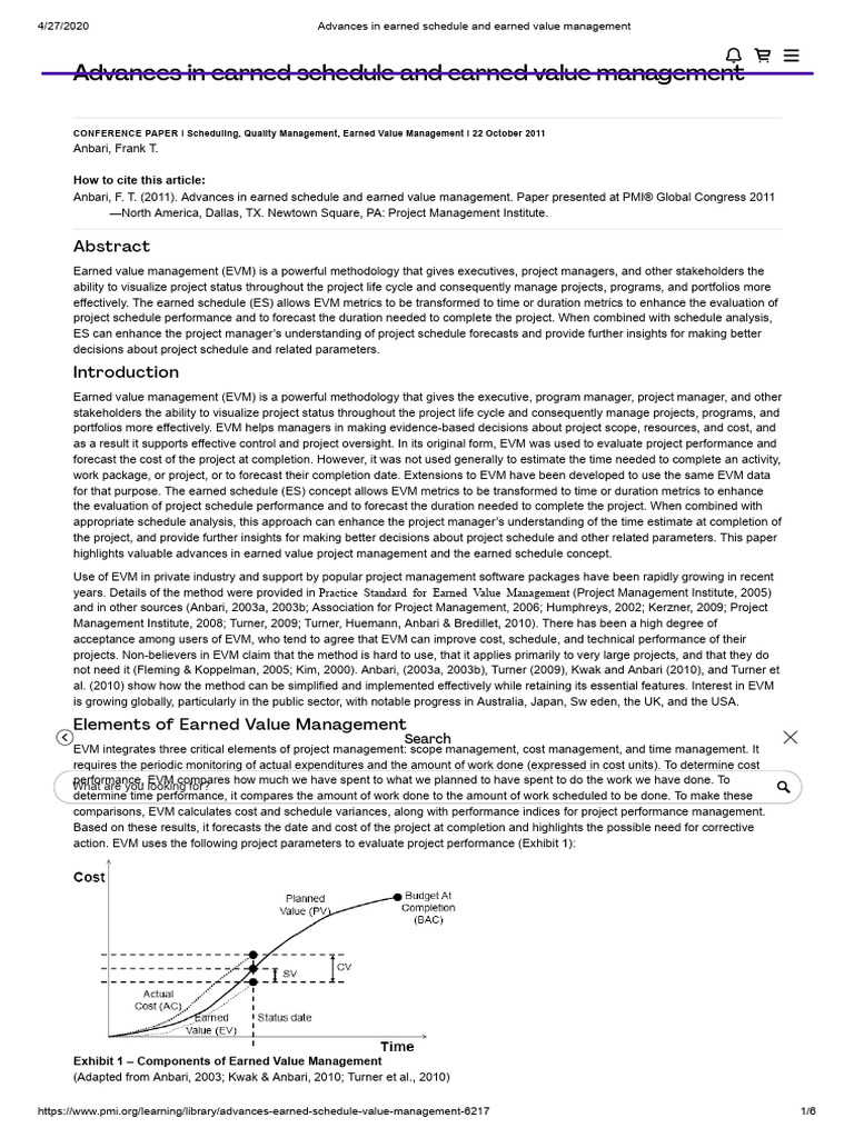 Advances in Earned Schedule and Earned Value Management | PDF | Project ...