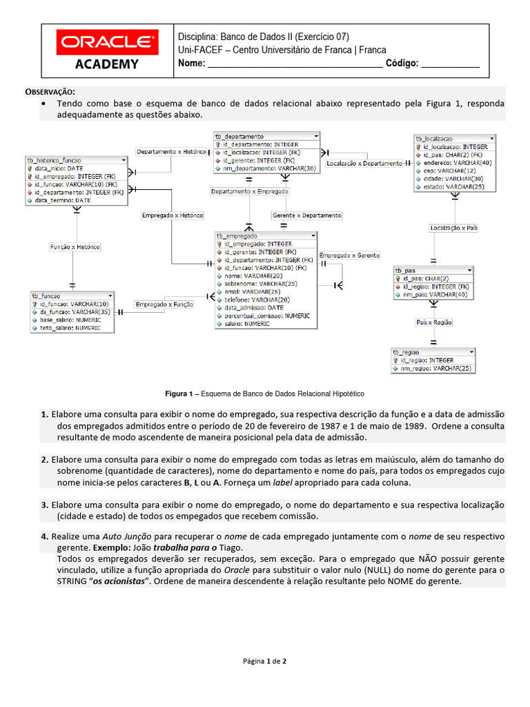 Exercicio 07 | PDF | Bancos de dados | PL/SQL
