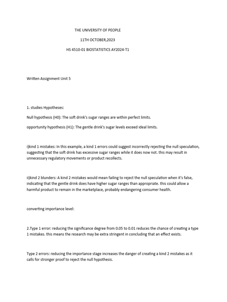 Biostatistics Unit 5 Pdf Type I And Type Ii Errors