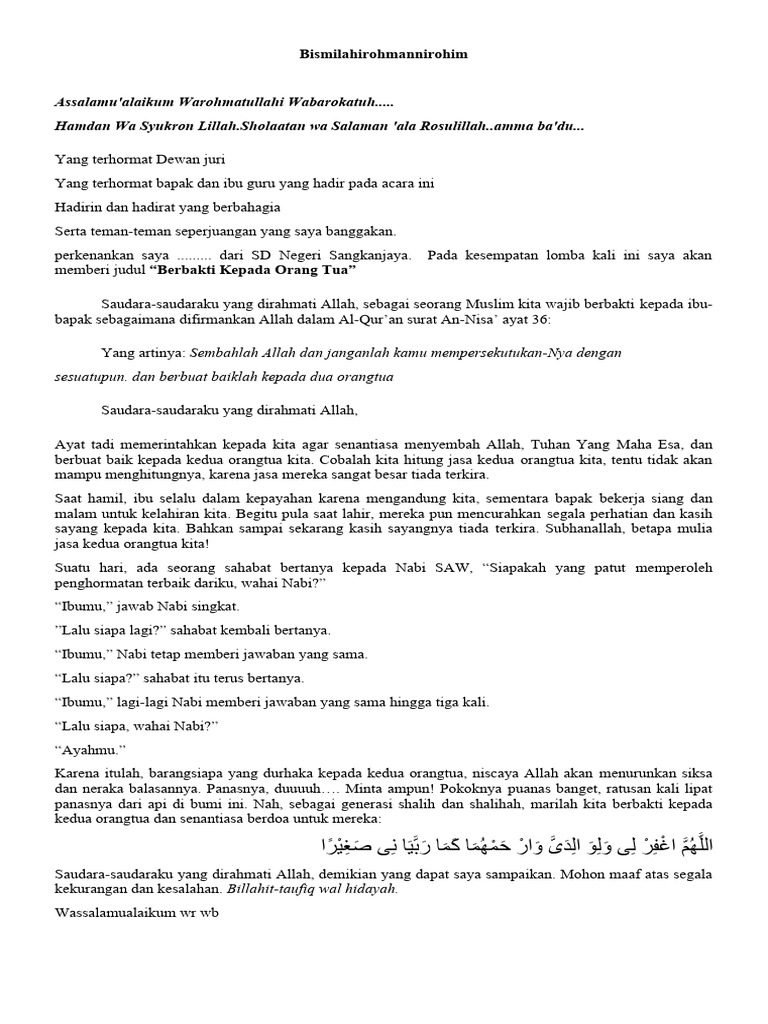 Naskah Pidato Tema Birrul Walidain | PDF | Agama & Spiritualitas | Gaya Hidup