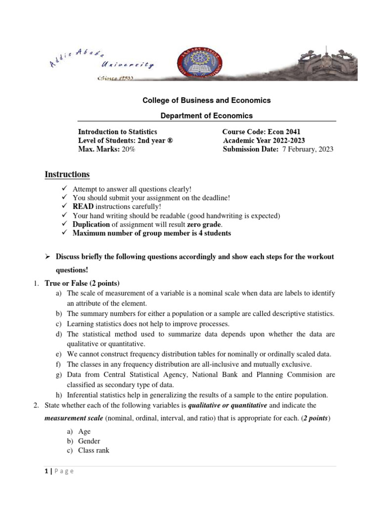 Assignment of Introduction To Statistics | PDF | Statistics | Level Of Measurement