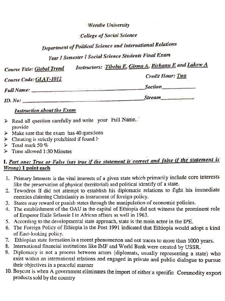 @aconcise Global Trend Final Exam Worabe Univ | PDF