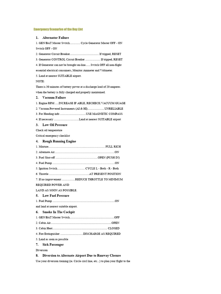 Emergency Scenarios of The Day List | PDF | Takeoff | Throttle