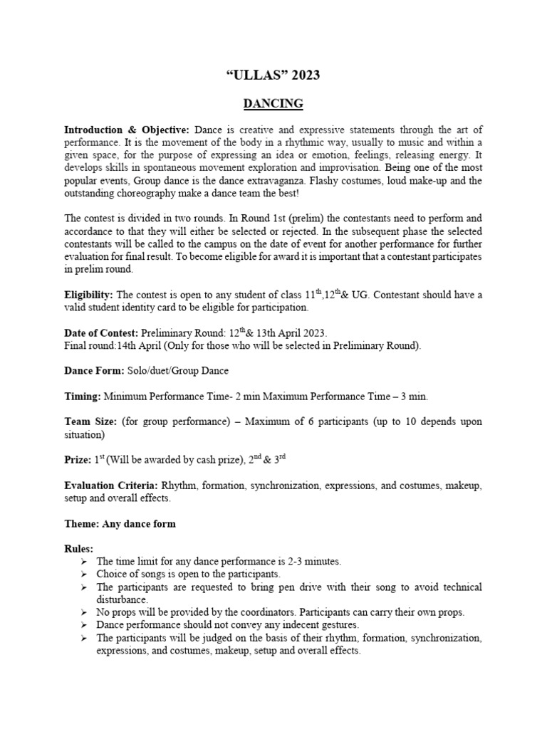 ULLAS 2023 Rules | PDF | Dances | Video Games