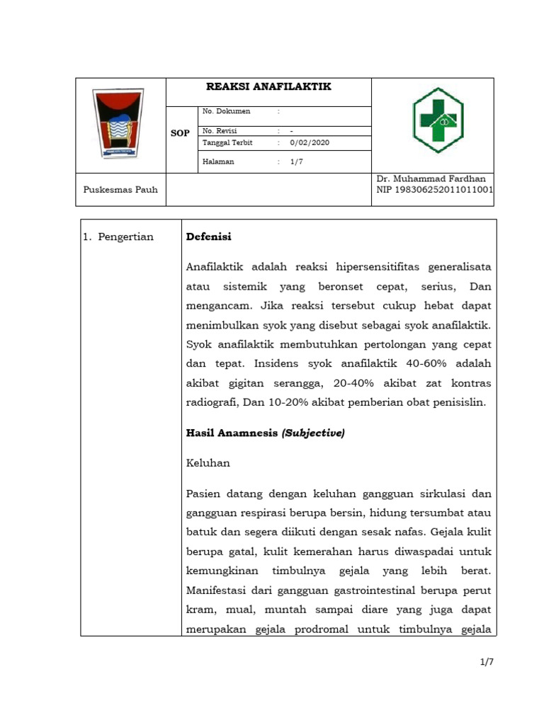 Sop Reaksi Anafilaktik | PDF | Pengembangan Diri | Sains & Matematika