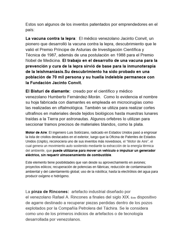 Inventos destacados de científicos venezolanos | PDF | Venezuela | Motores