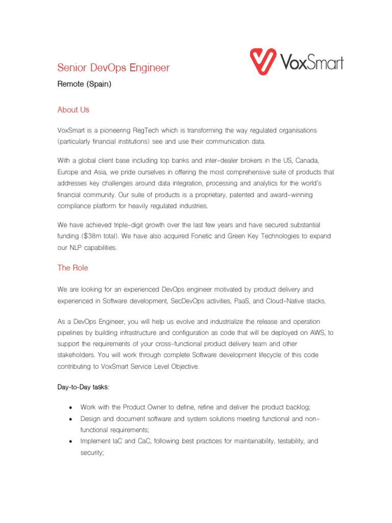 VoxSmart (Spain) - DevOps (Senior) | PDF | Information Technology | Computing
