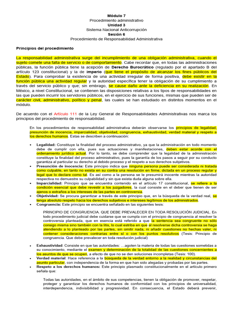 M7 U3 S6 Procedimiento Responsabilidad Administrativa | PDF | Apelación | Derechos humanos