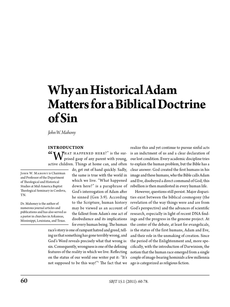Why An Historical Adam Matters For A Biblical Doctrine of Sin SBJT-V15 ... Why An Historical Adam Matters For A Biblical Doctrine of Sin SBJT-V15 ...