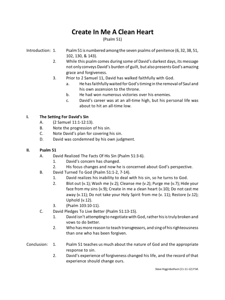 Clean Heart | PDF | David | Forgiveness