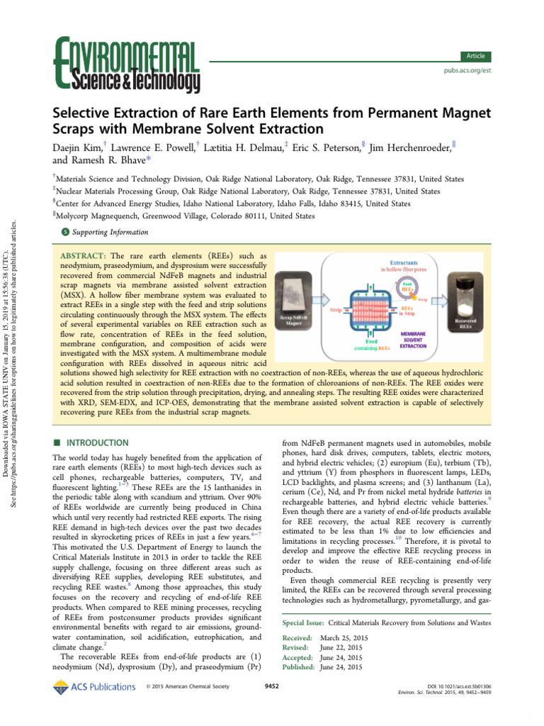 Lective Extraction Of Rare Earth Elements From Permanent Magnet