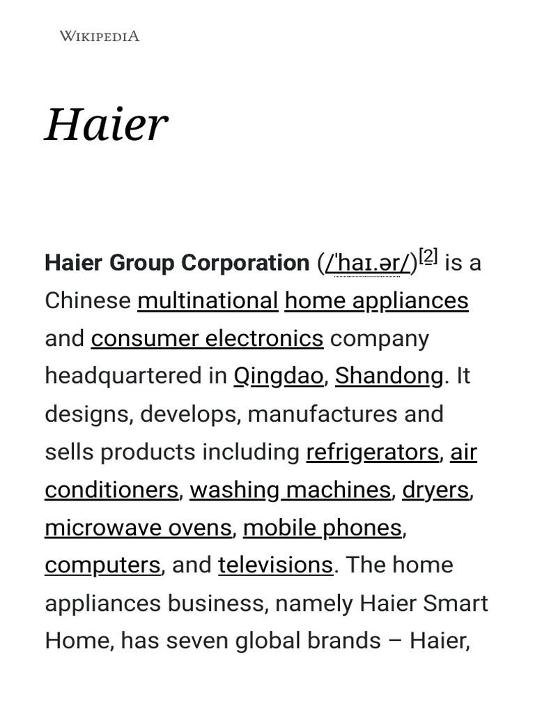 Haier - Wikipedia | PDF | Business | Companies