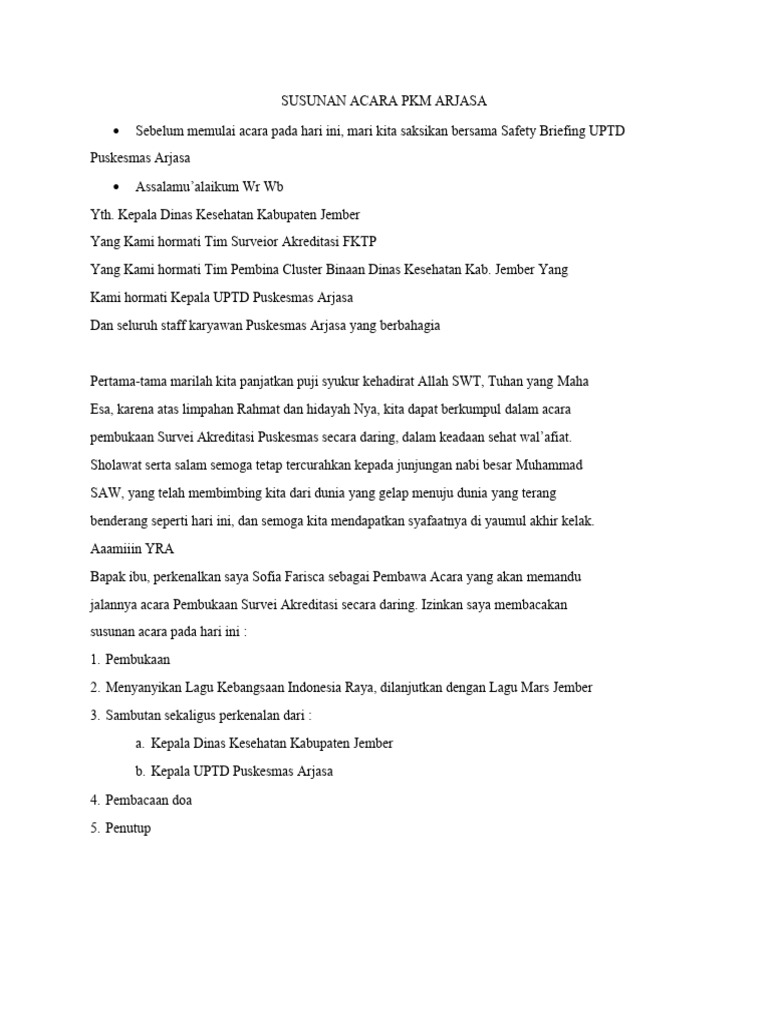 Susunan Acara PKM Arjasa | PDF