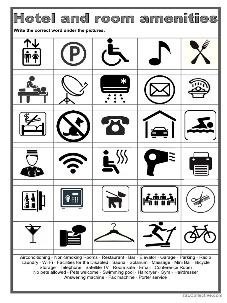 Picture Dictionary - Hotel and Room Amenities | PDF
