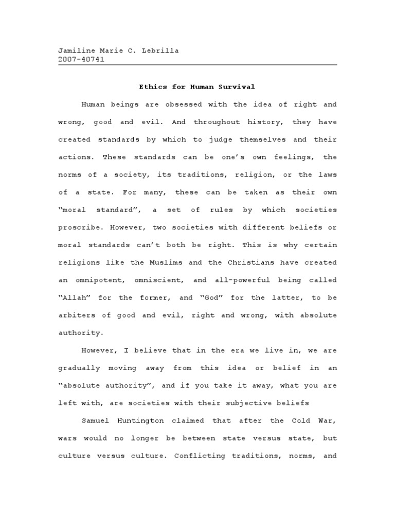 Ethics For Human Survival | PDF | Irrationality | Morality