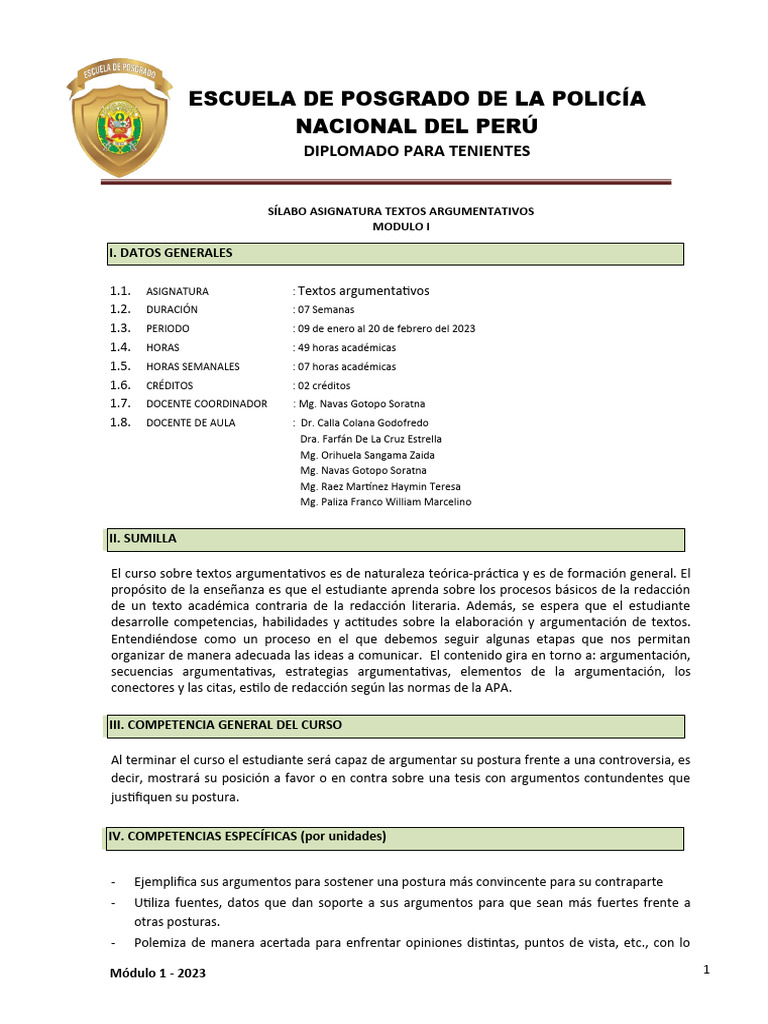 Sílabo Módulo 1 | PDF