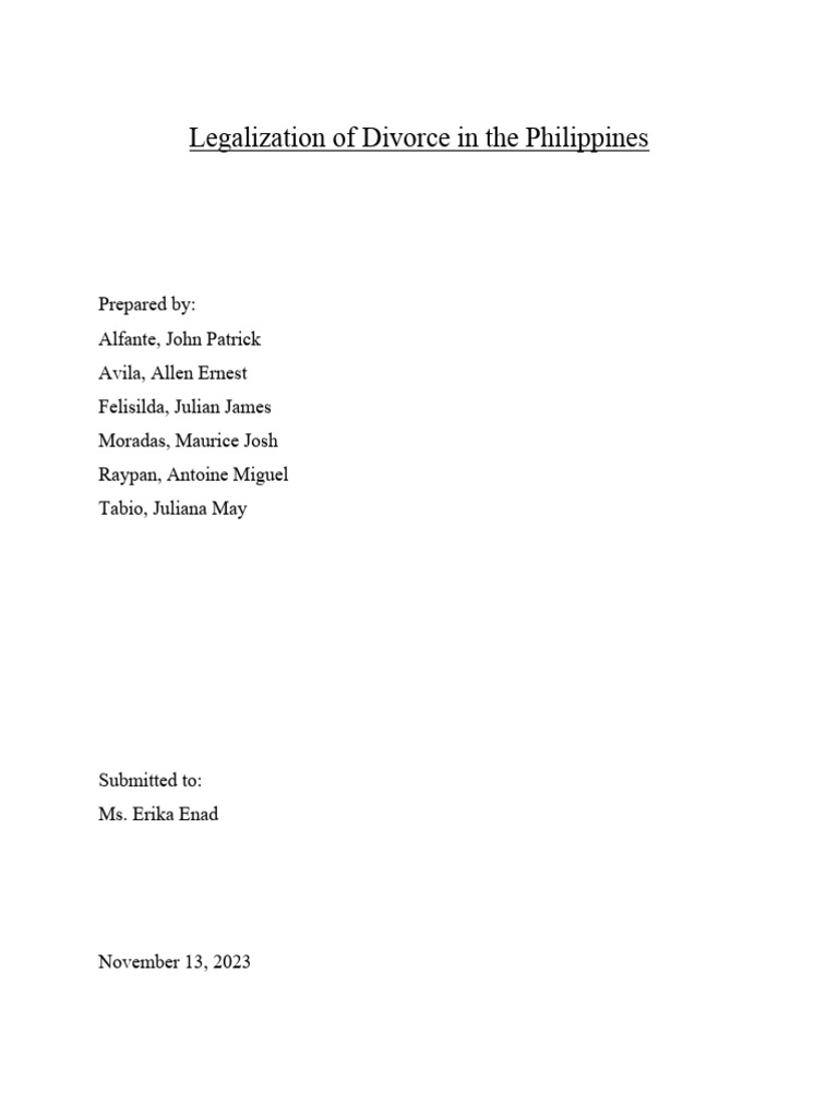 Legalizing Divorce in the Philippines | PDF | Divorce | Marriage