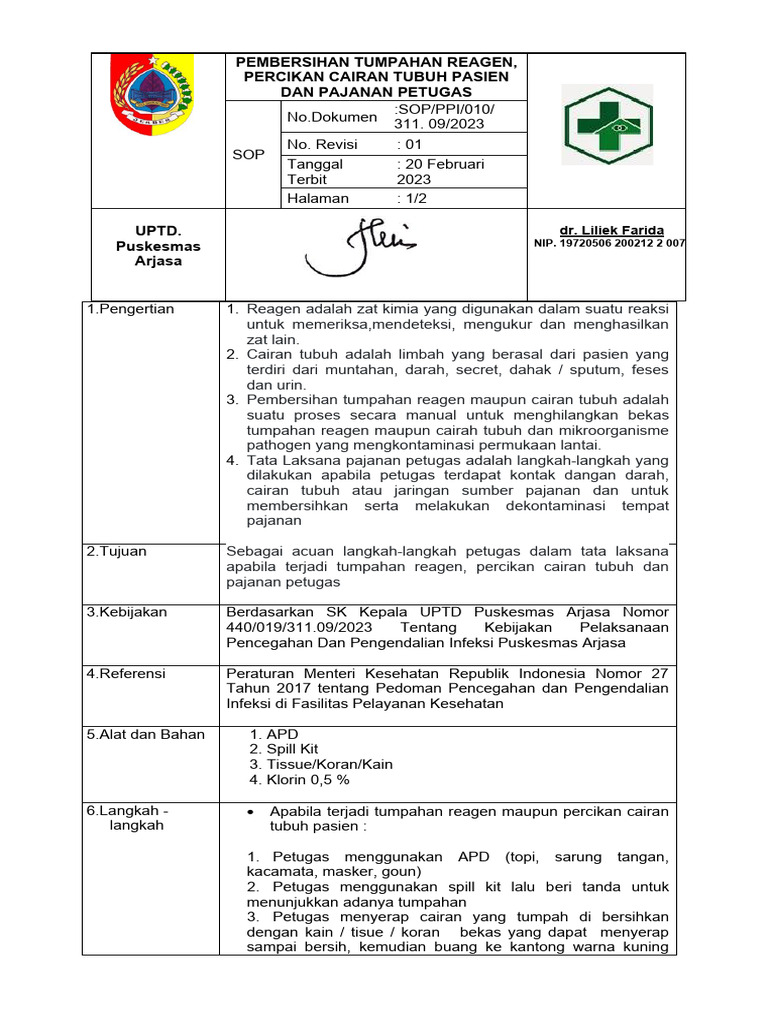 Sop Tumpahan Reagen Dan Pajanan Petugas | PDF
