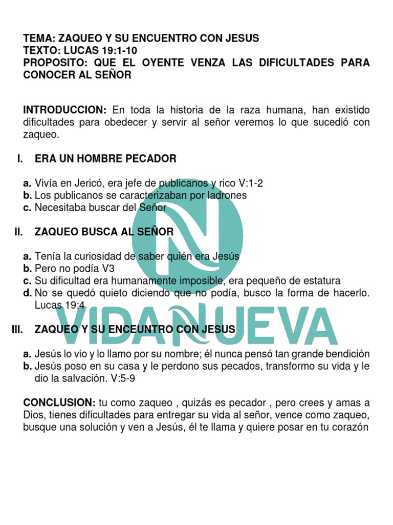 Zaqueo y Su Encuentro Con Jesus | PDF