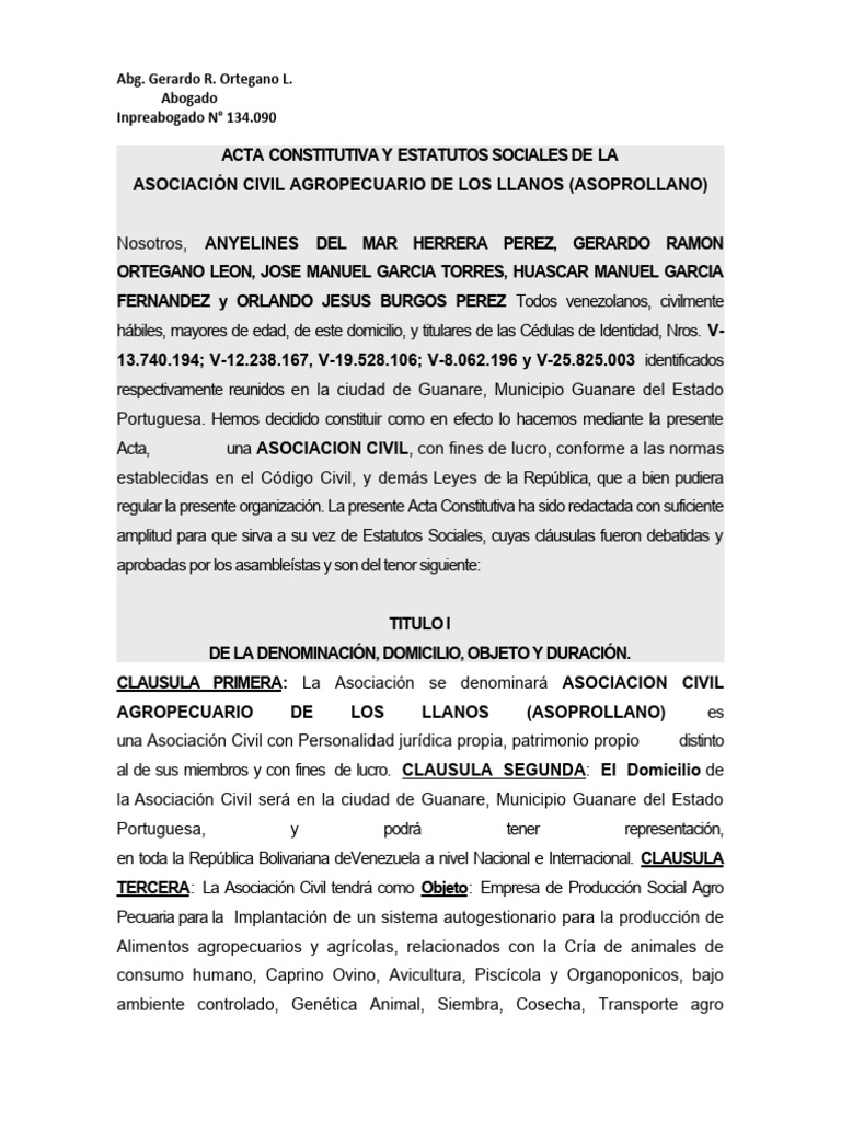 Acta Constitutiva Asoprollano | PDF | Agricultura | Venezuela