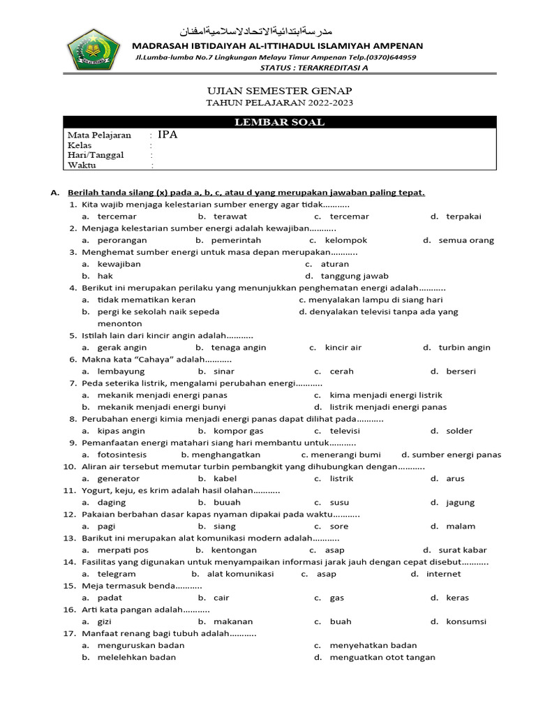 Ujian Semester Genap: Lembar Soal | PDF