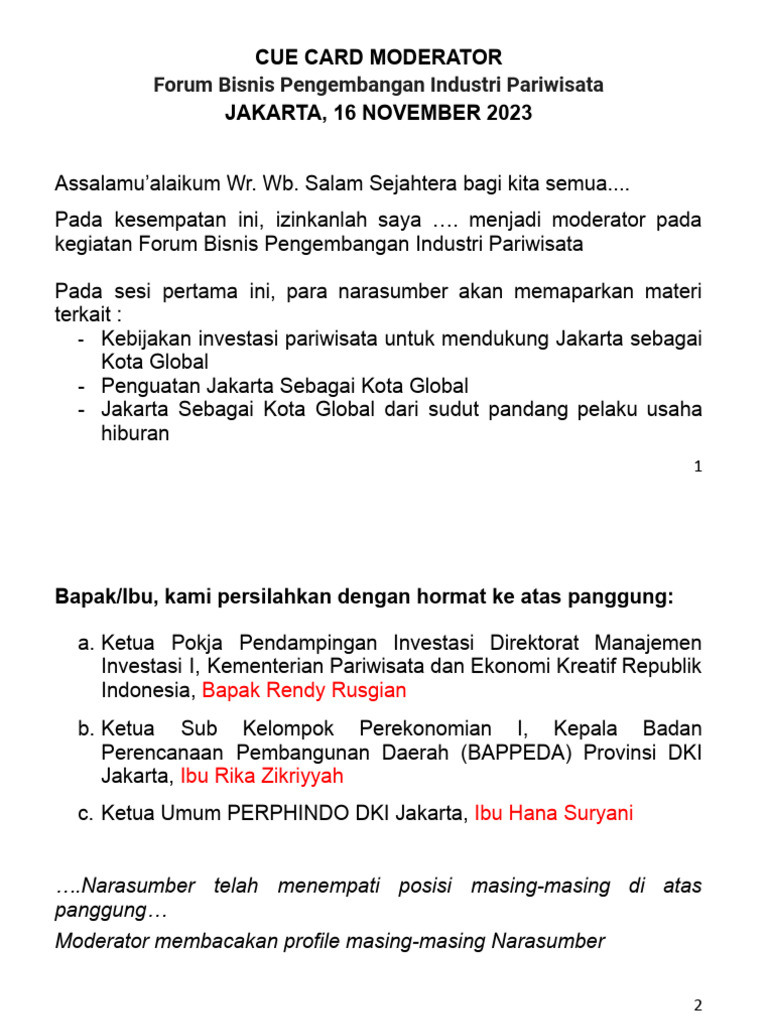 Moderator - CUE CARD | PDF