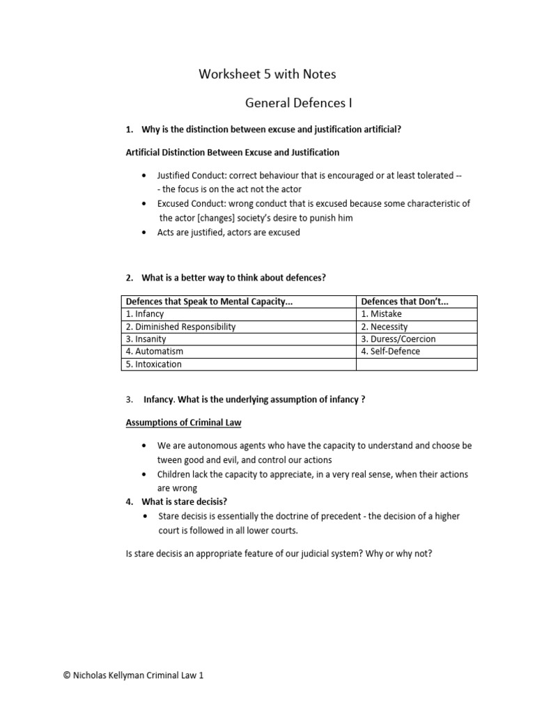 Worksheet 5 With Notes | PDF | Insanity Defense | Mens Rea