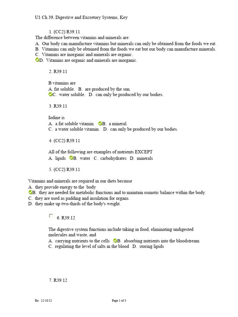 U1 CH 39 Di Ex Key | PDF | Digestion | Gastrointestinal Tract