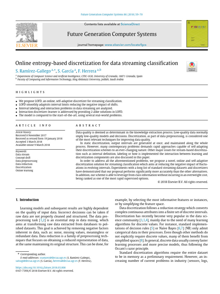 Online Entropy-Based Discretization For Data Streaming Classification ... Online Entropy-Based Discretization For Data Streaming Classification ...